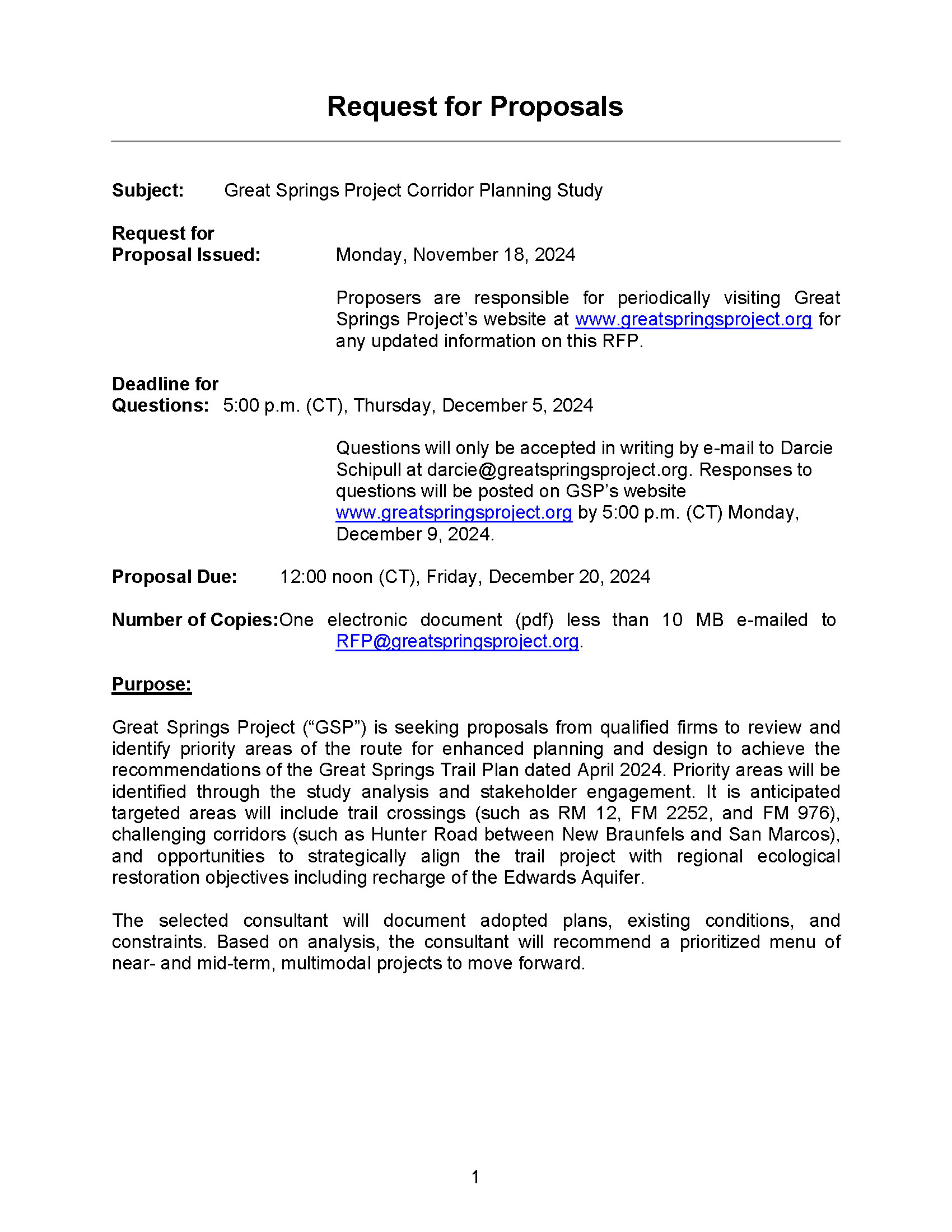 Request for Proposals